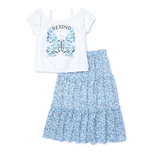 Sweet Butterfly Girls Knit Top and Woven Skirt 2 Piece Set, Sizes 4-16 ...