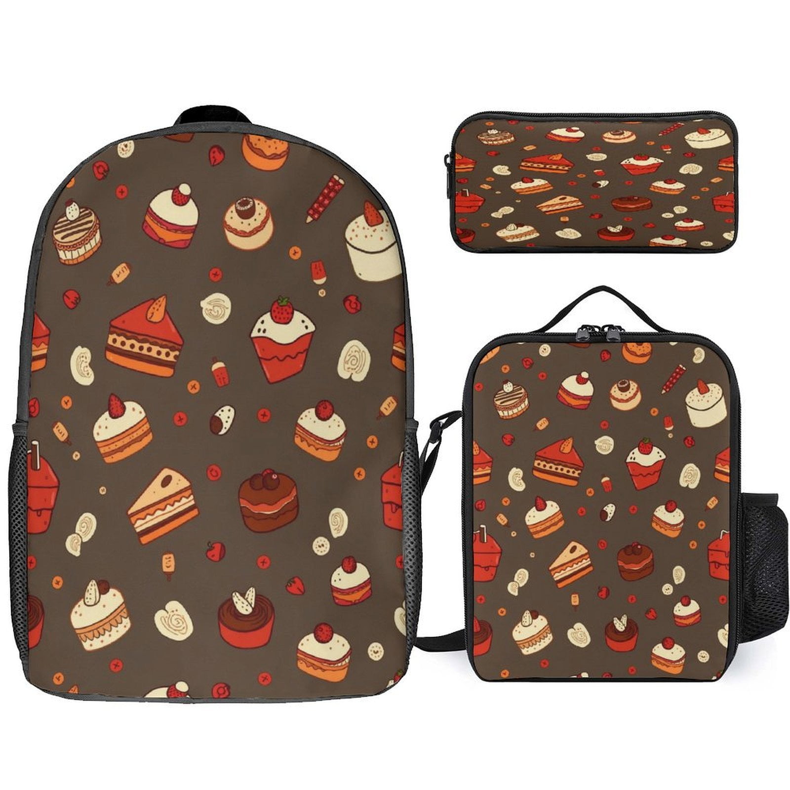 Sweet Cake Pattern 3pcs/Set Bags Laptop Daypack Backpack Lunch Bag ...