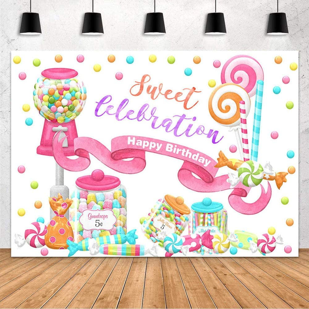 Sweet Candy Backdrop Girl Happy Birthday Party Decoration Backdrop ...