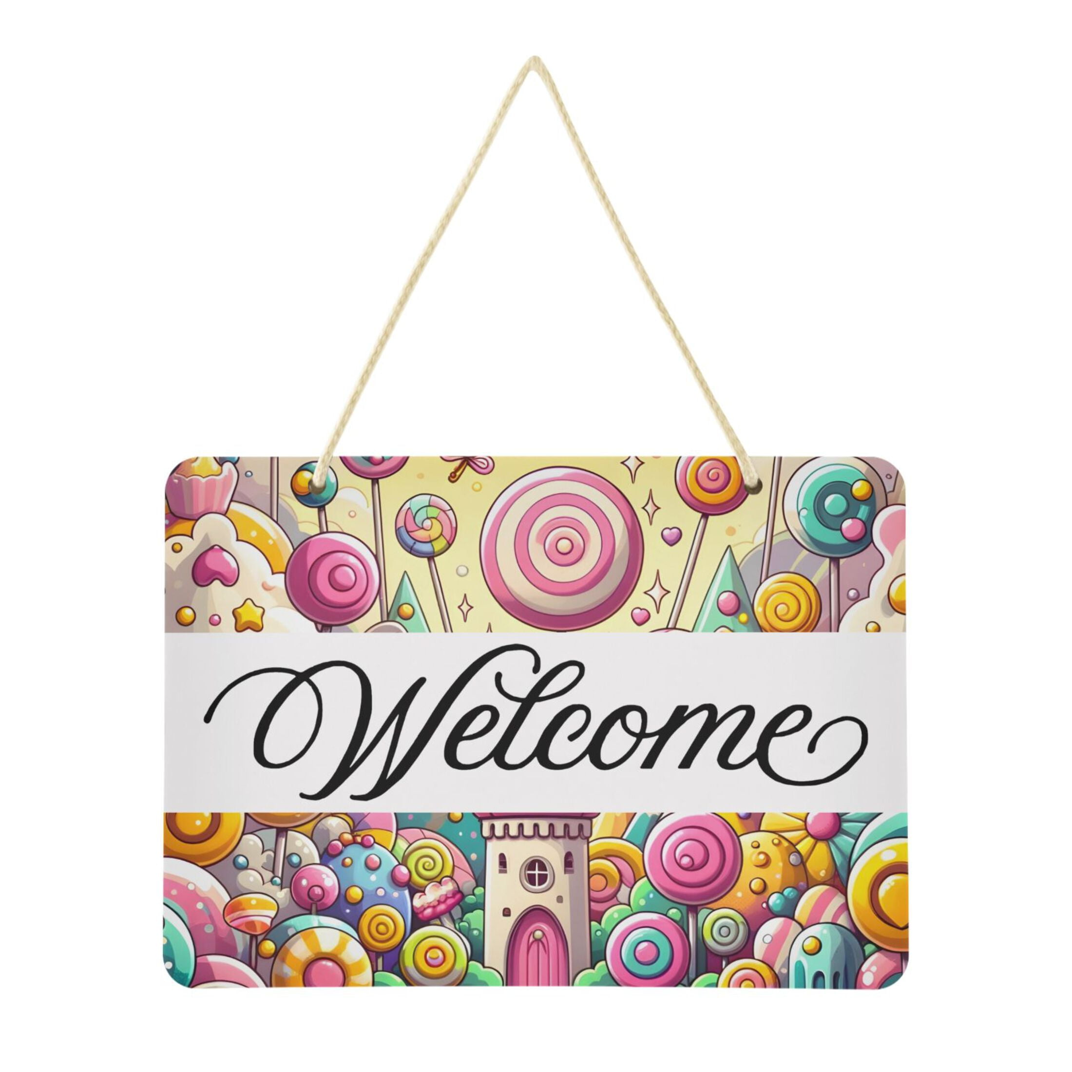 Sweet Candy Lollipops Welcome Sign Front Door PVC 14x10 inch Hanger ...