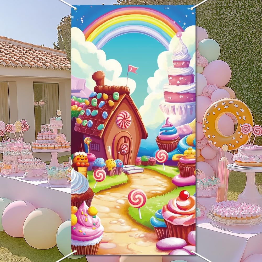 Sweet Candyland Birthday Decoration Banner Lollipop Candy Rainbow ...
