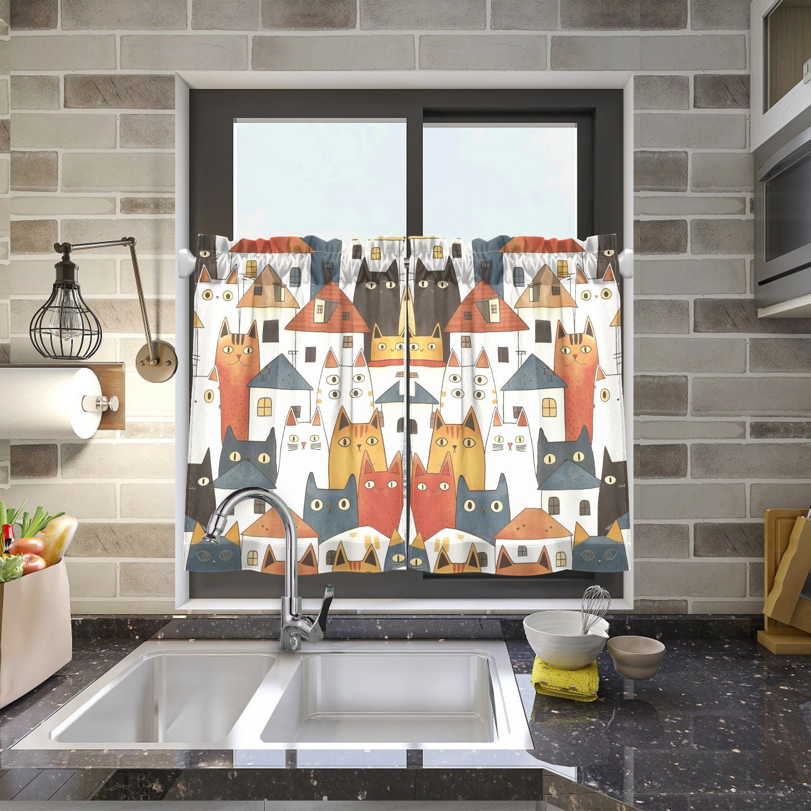 Sweet Cats Kitchen Curtains Half Tier Curtain 2 Rod Pockets Bathroom ...