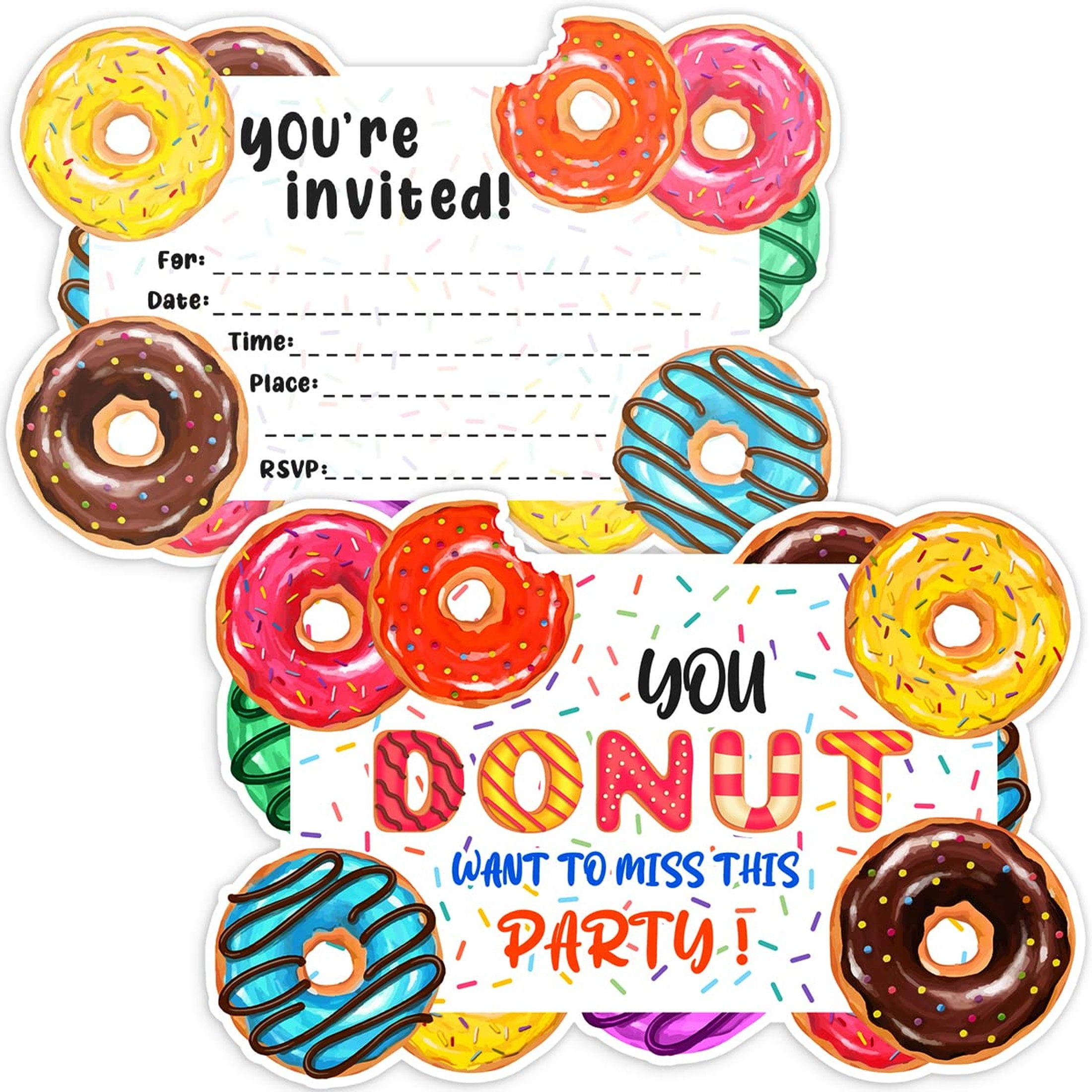 Sweet Celebration Donut Party Invitations with Envelopes - Perfect for ...