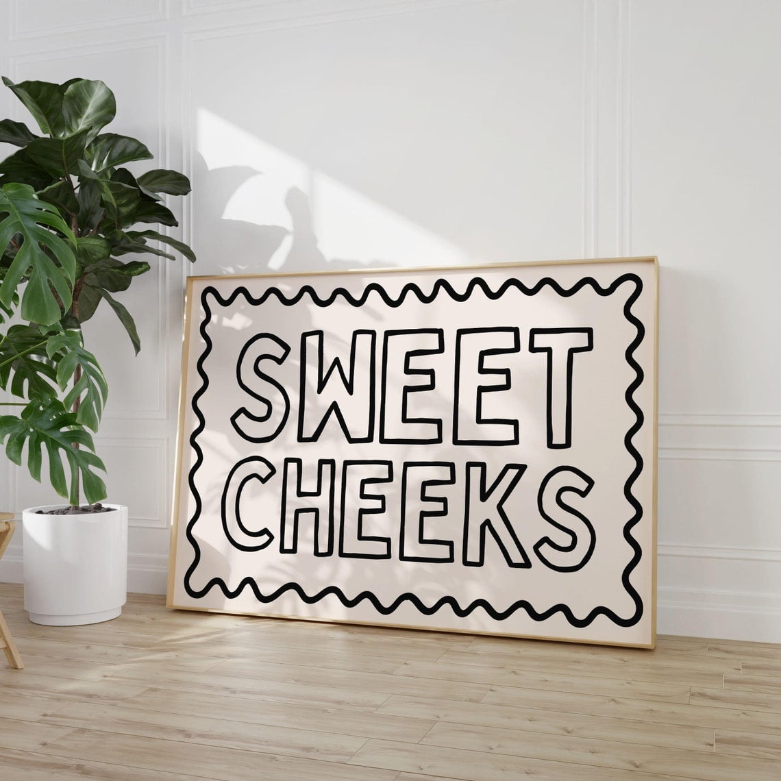 Sweet Cheeks Art Poster, Black And Cream Bathroom Poster, Typography ...