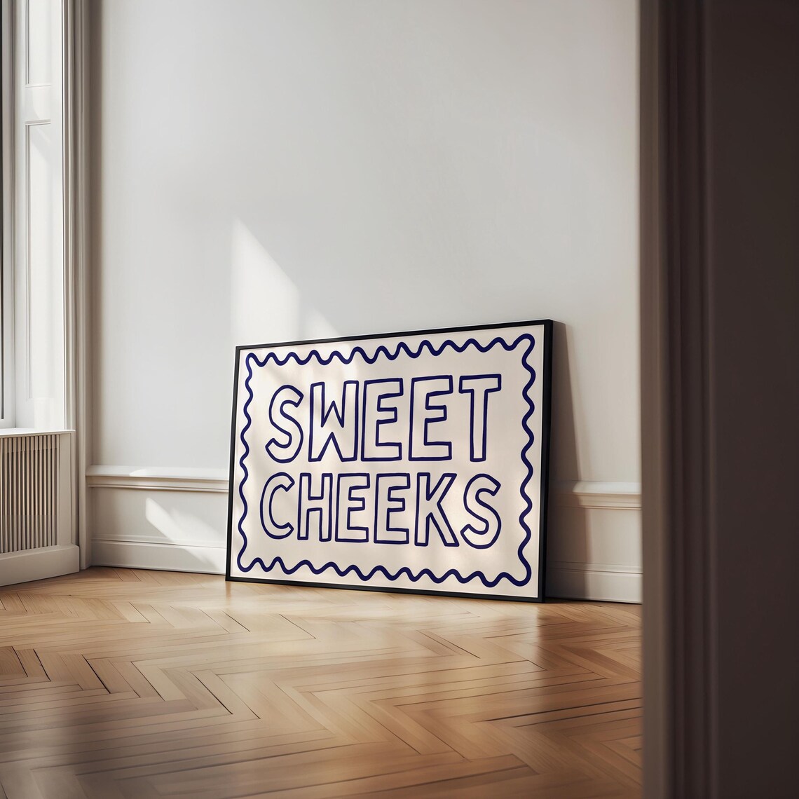Sweet Cheeks Art Poster, Navy Blue Bathroom Poster, Typography Poster ...
