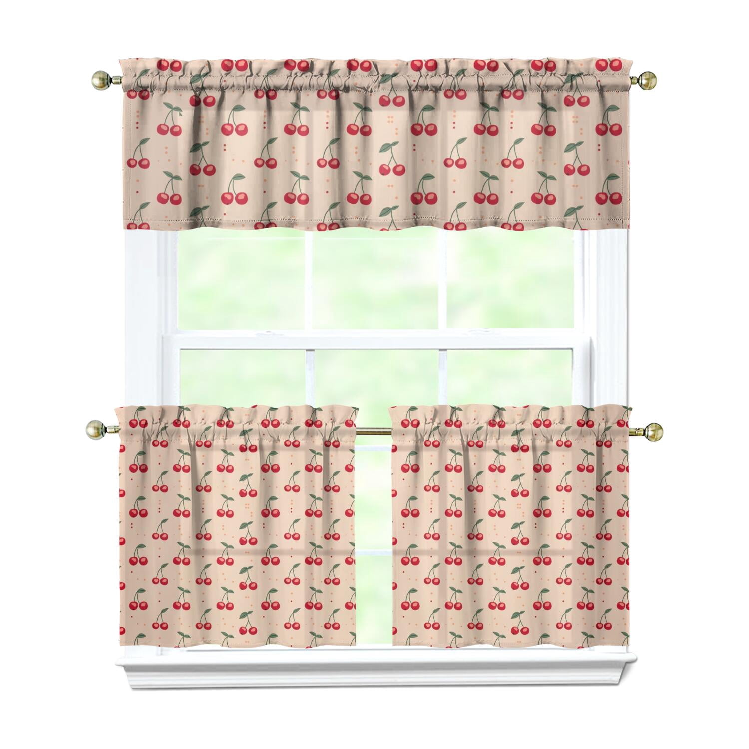 Sweet Cherry Blossom Curtains 3 Pack - Artistic Illustration Tier ...