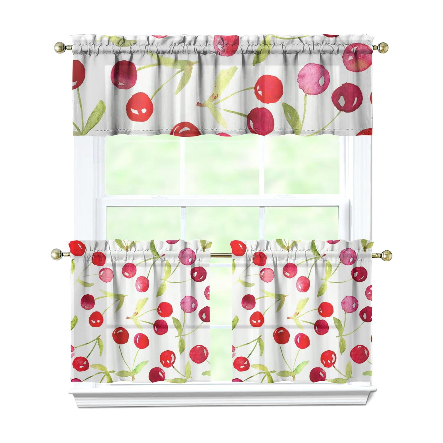 Sweet Cherry Blossom Curtains 3 Pack - Artistic Illustration Tier ...