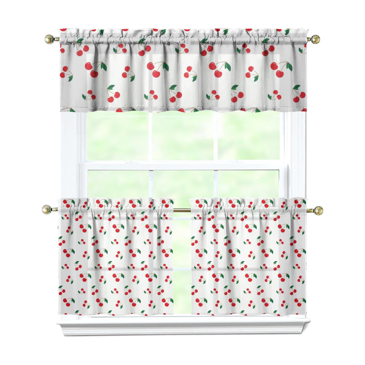 Sweet Cherry Blossom Curtains 3 Pack - Artistic Illustration Tier ...