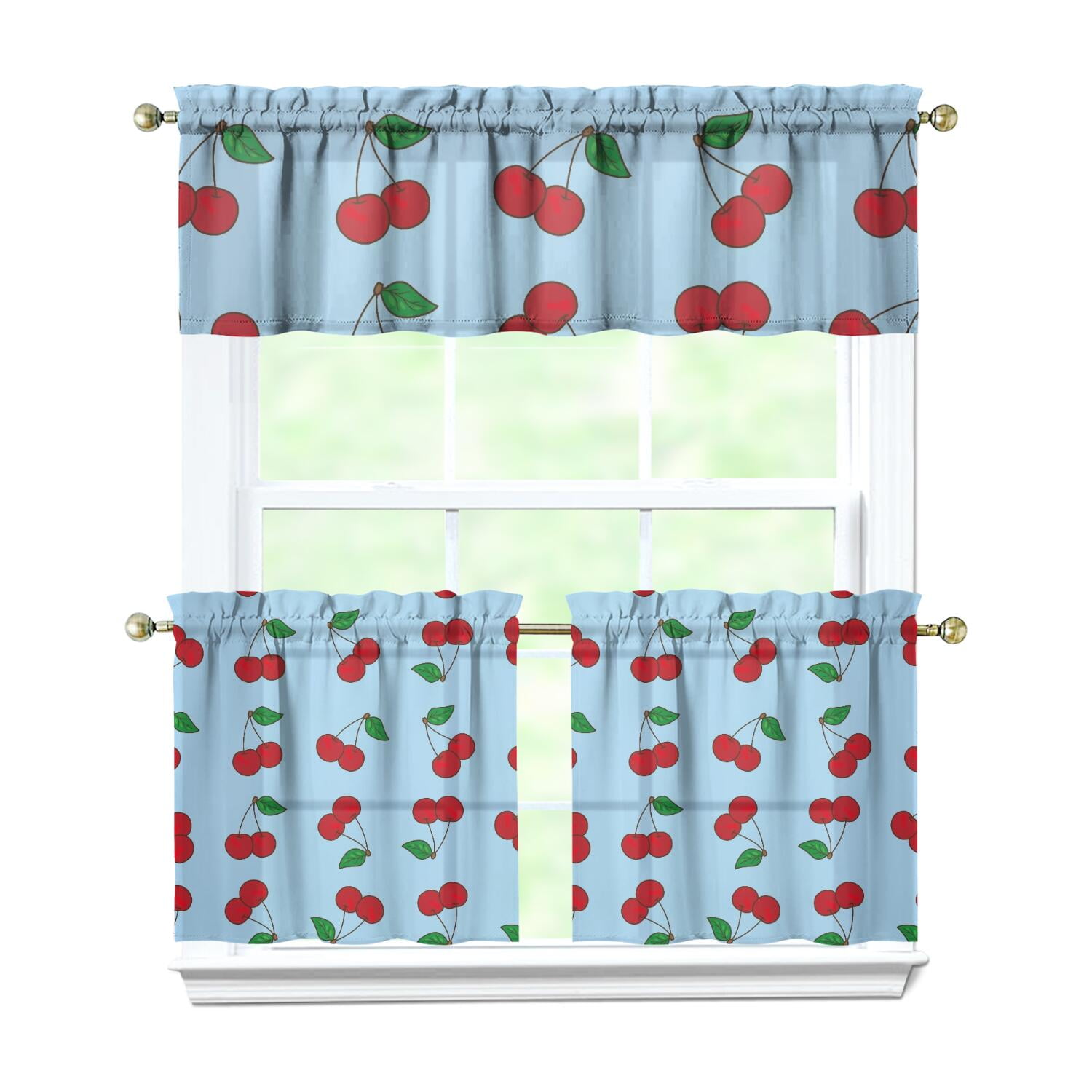 Sweet Cherry Blossom Curtains 3 Pack - Artistic Illustration Tier ...