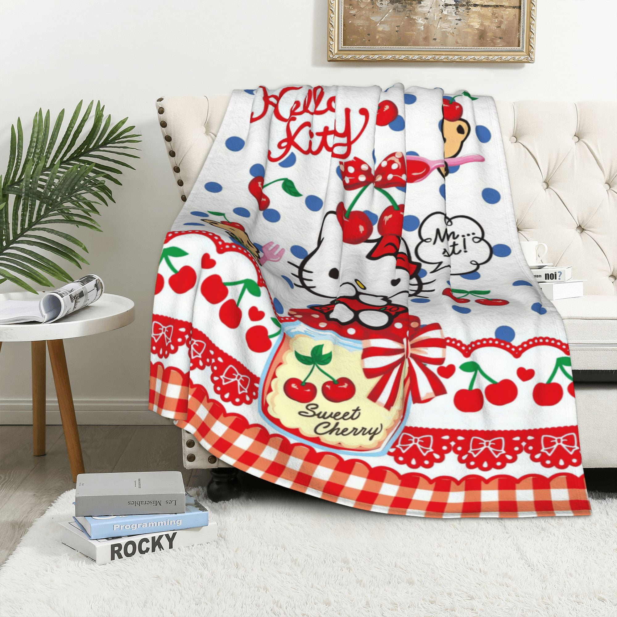 Sweet Cherry Hello Kitty Blanket for Couch Bed Throw Blanket, Aesthetic ...