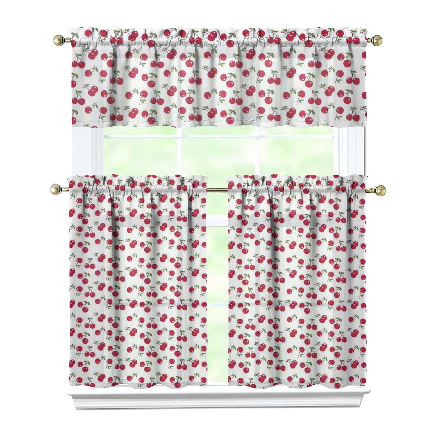 Sweet Cherry Lover Kitchen Curtains Set, Red and Pink Fruit Pattern ...