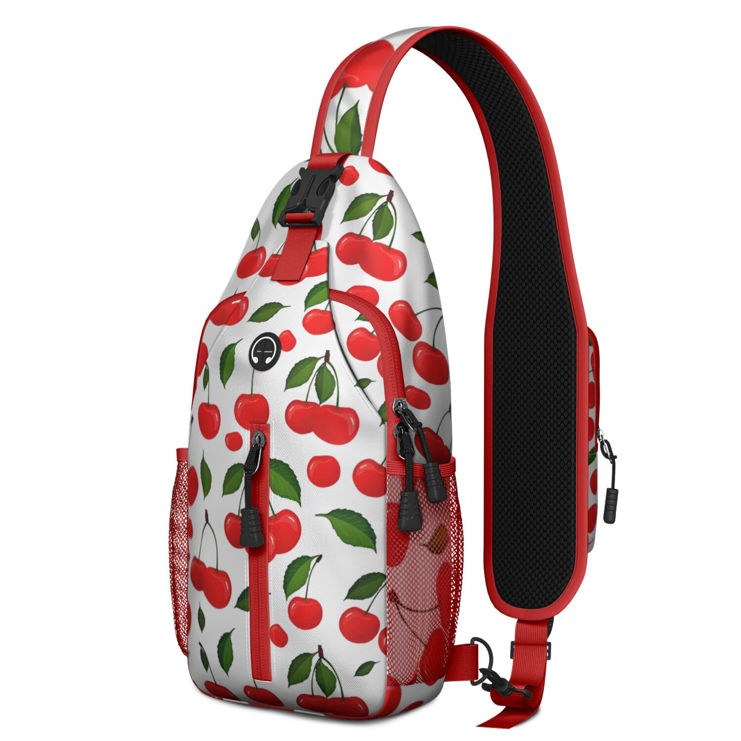 Sweet Cherry Pattern Sling Backpack with Red and Pink Fruit Print, Cute ...