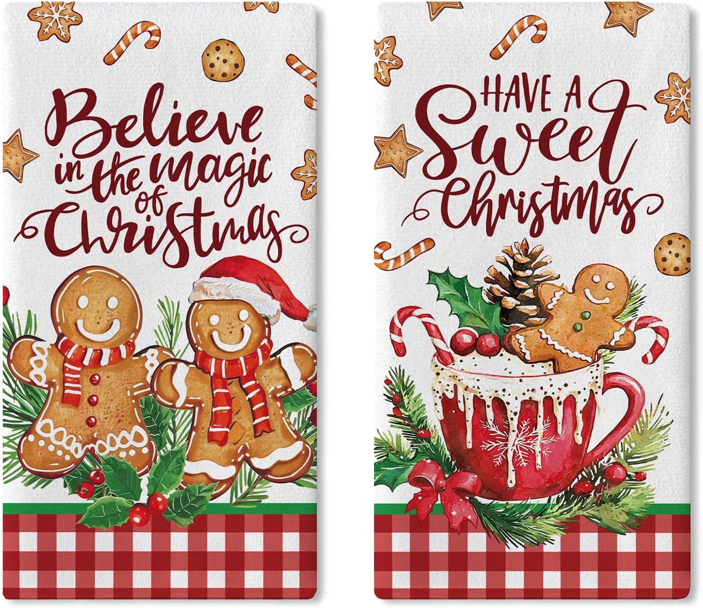 Have A Sweet Christmas Gingerbread Man Kitchen Dish Towels Set of 2 ...