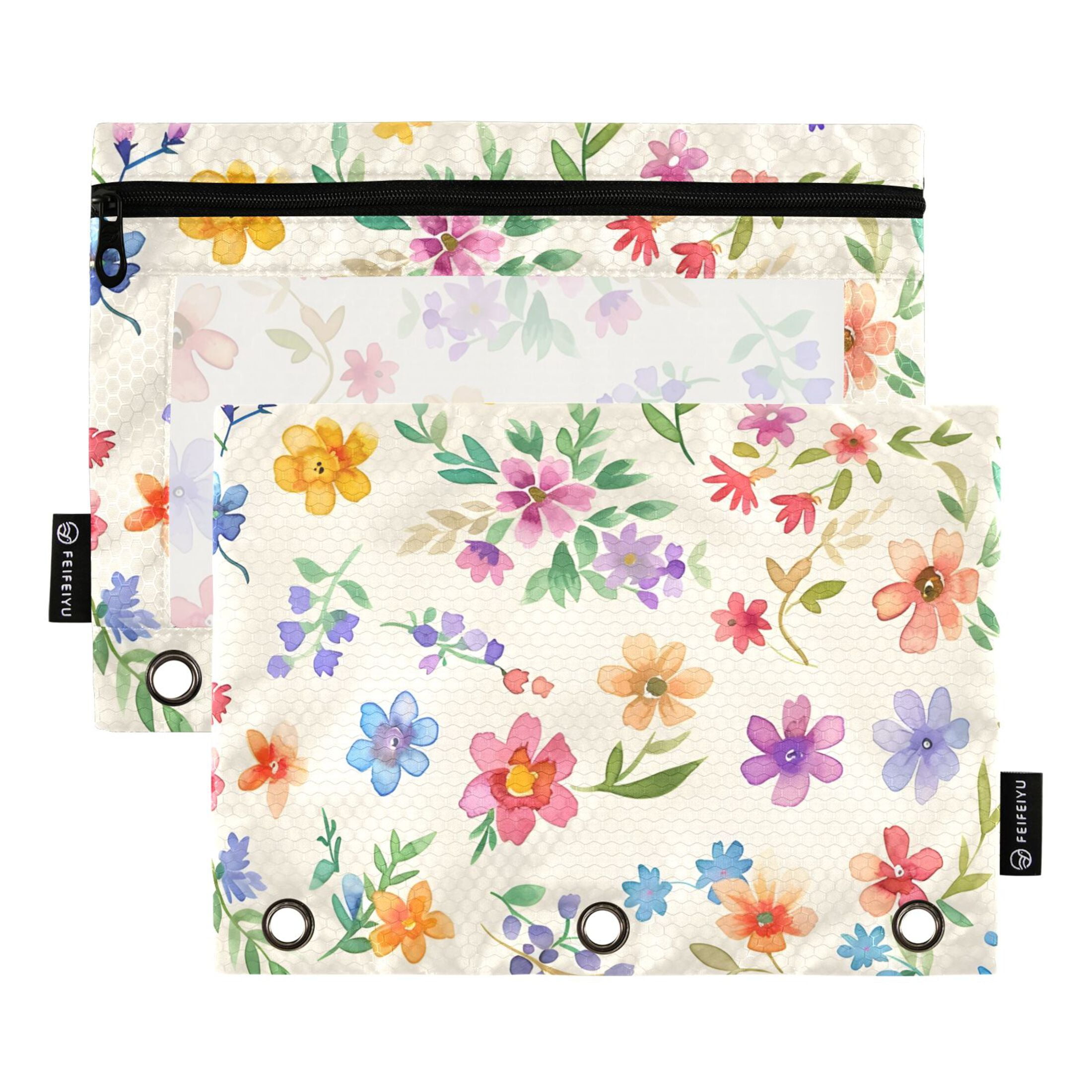 Sweet Colorful Florals Binder Pouches Zipper Pocket Document Storage 3 ...