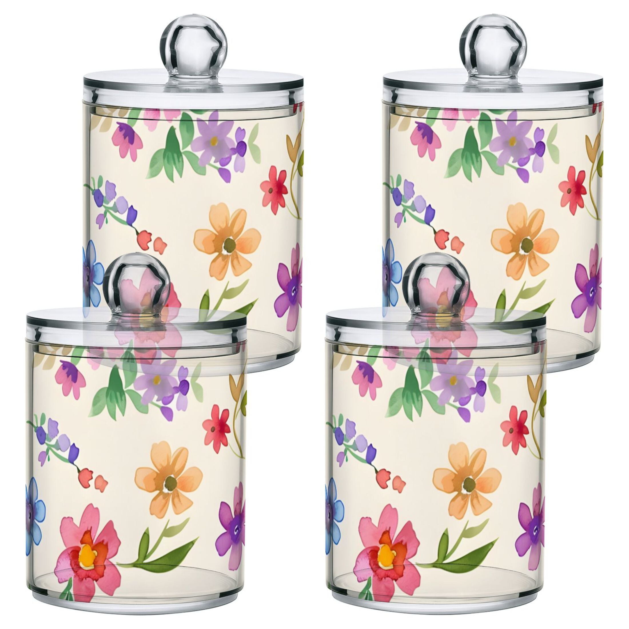 Sweet Colorful Florals Translucent Plastic Cans Storage Canisters with ...
