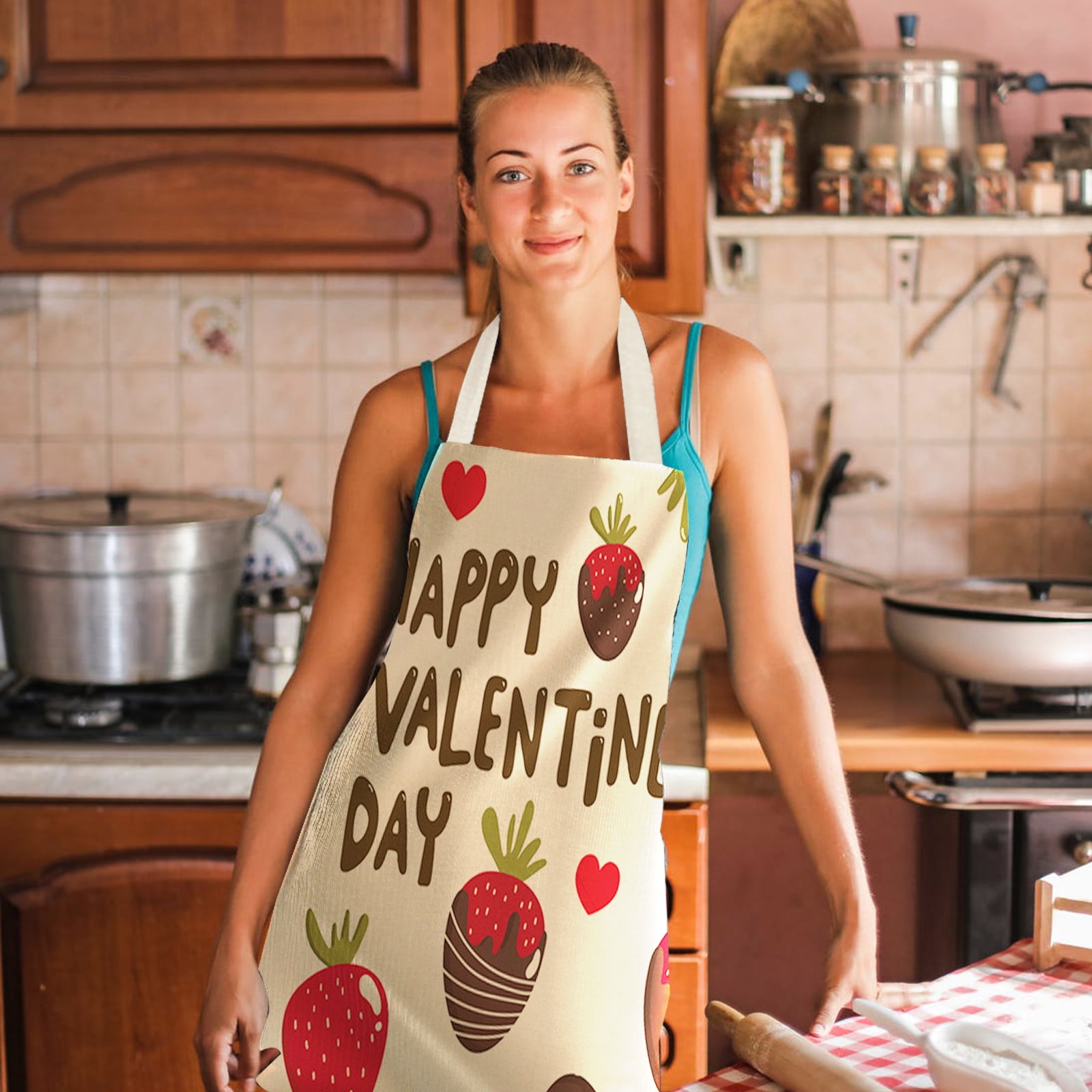 Sweet Couple Aprons Valentine's Day Heart Patterned Aprons Red Pink ...