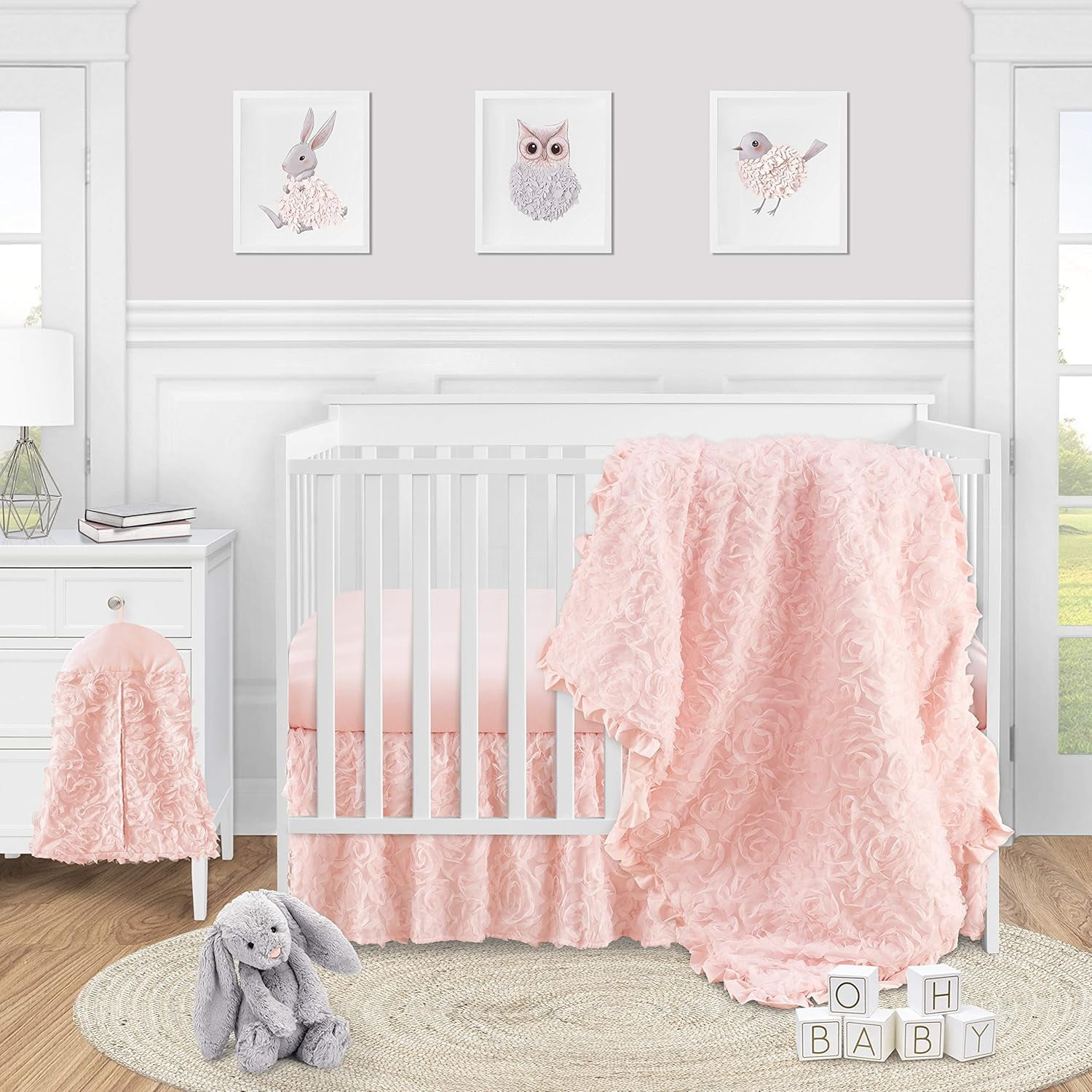 Sweet Designs 4-Piece Baby Crib Bedding Set (Blush Pink Floral Rose ...
