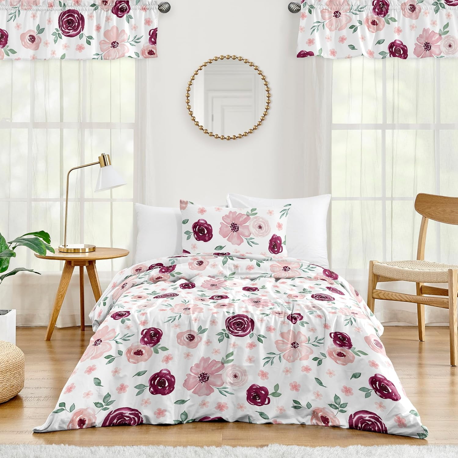 Sweet Designs Burgundy Watercolor Floral Girl Twin Bedding Comforter ...