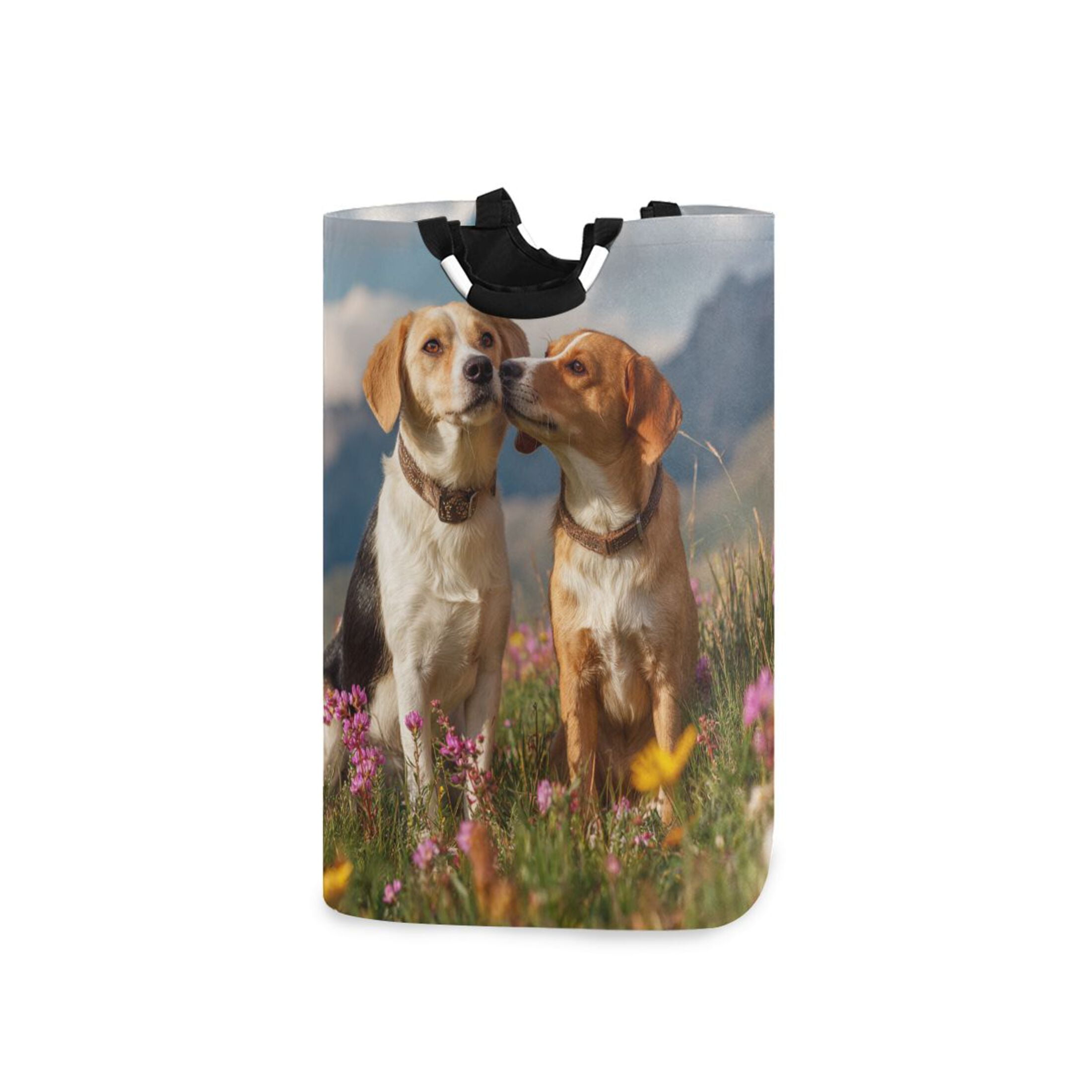 Sweet Dog Couple on Meadow Valentine Laundry Basket with Handles ...
