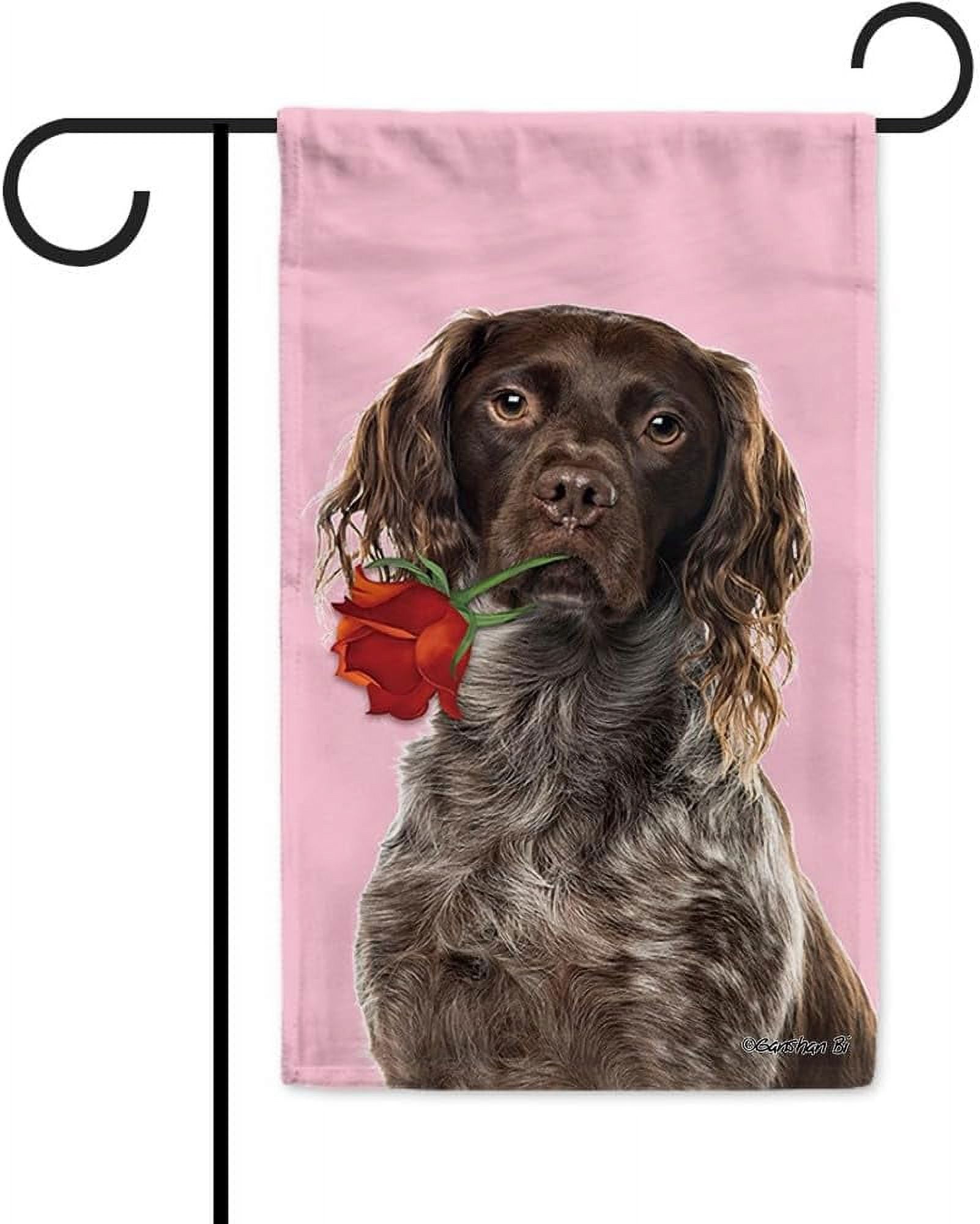 Sweet Dog Garden Flag Brittany Spaniel and Red Rose Floral Anniversary ...