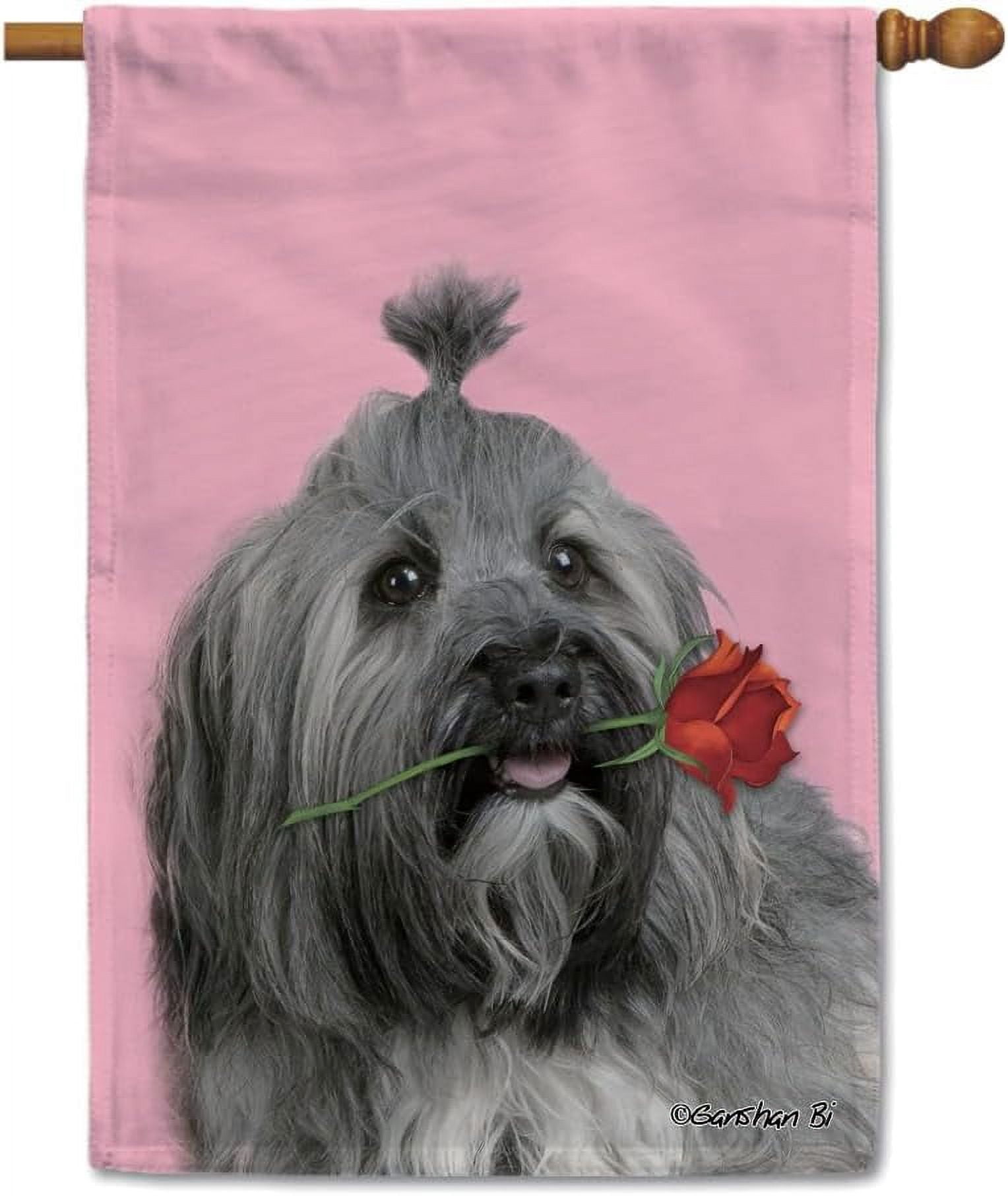 Sweet Dog House Flag Havanese Puppy and Red Rose Floral Anniversary ...