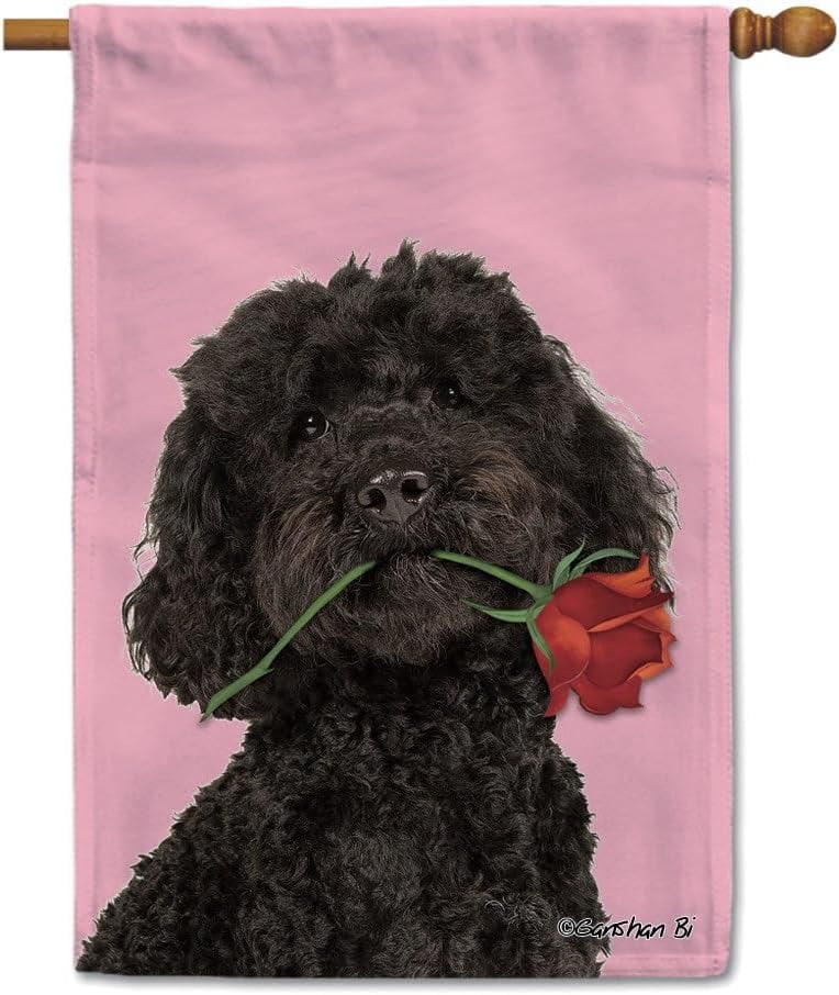 Sweet Dog House Flag Labradoodle and Red Rose Floral Anniversary ...