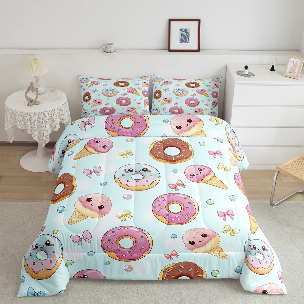Sweet Donut Comforter Set Full Size,Cartoon Ice Cream Cones Dessert ...