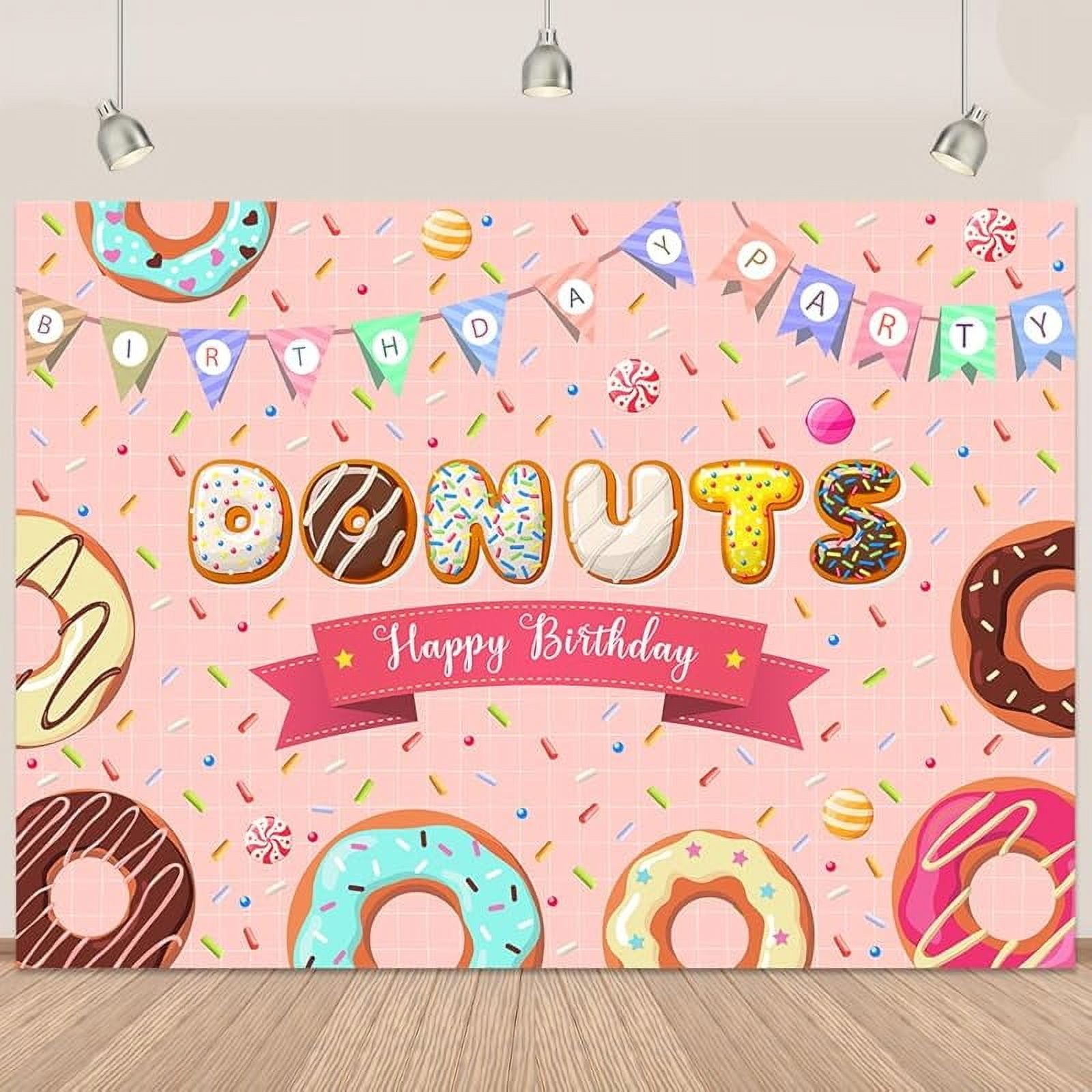 Sweet Donut Happy Birthday Backdrop for Kids Girls Donut Theme Candy ...