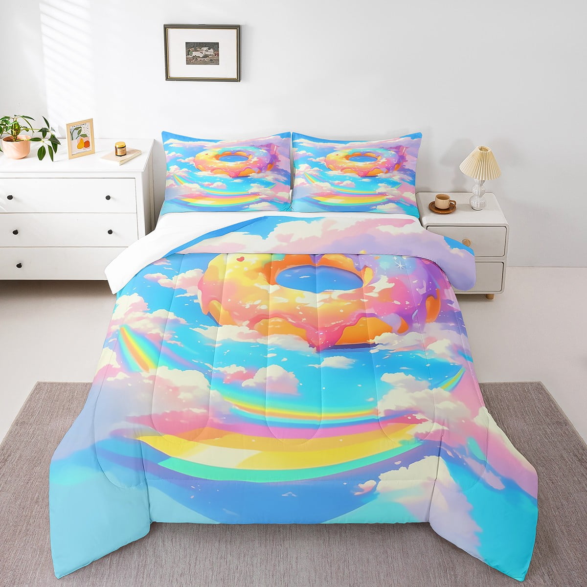 Sweet Donuts Bedding Set Kawaii Doughnut Cream Down Comforter Teen ...