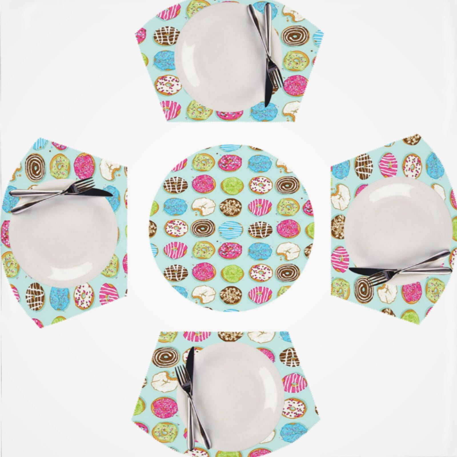 Sweet Donuts Round Table Placemats Set Of 5 Wedge Table Mats Washable ...