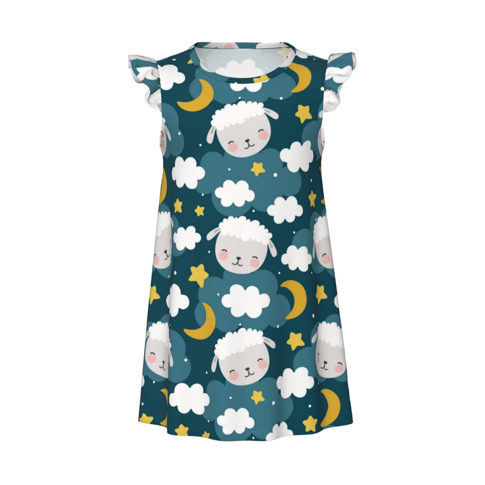 Sweet Dream Lamb Girls Nightgown, Flutter Short Sleeves Night Dress ...