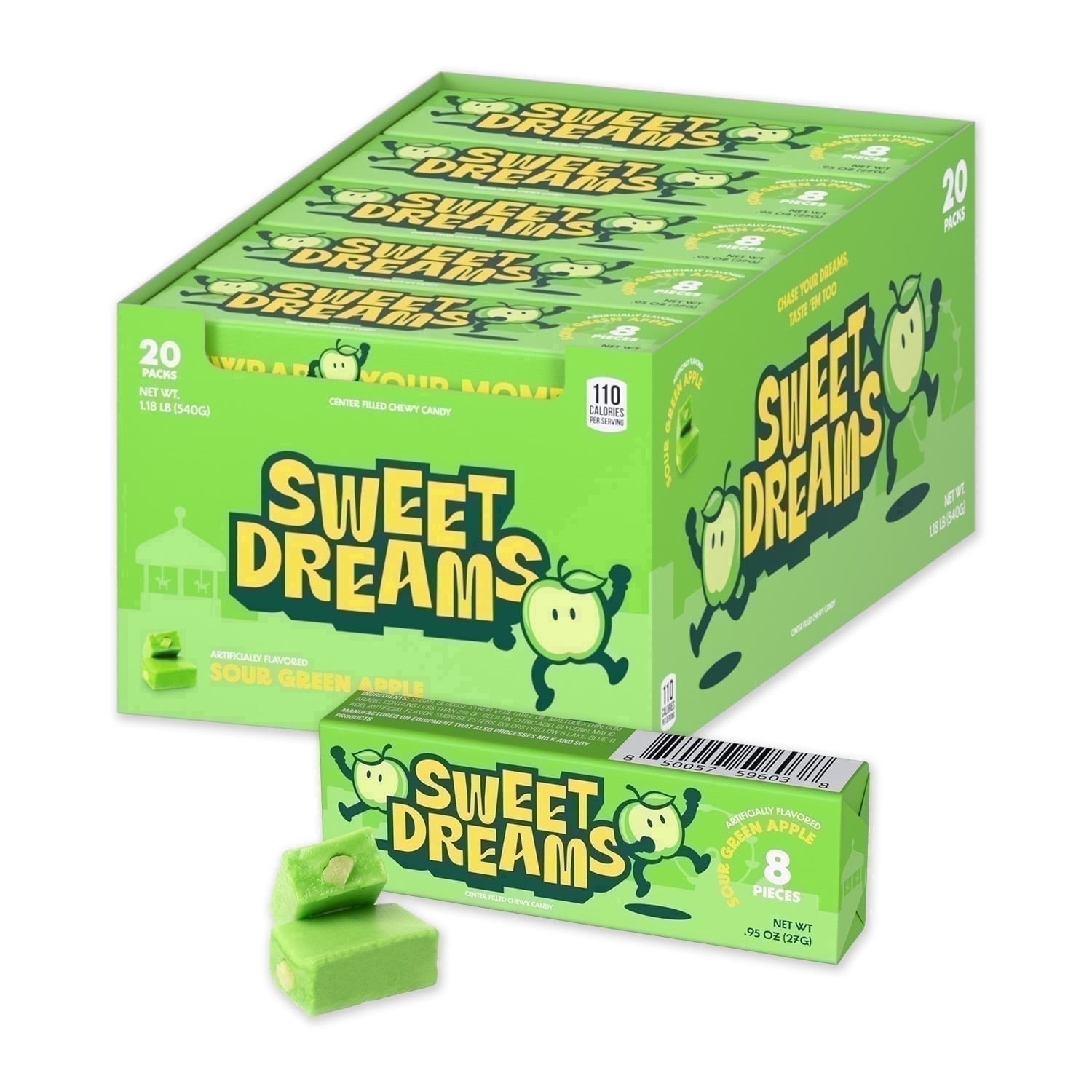Sweet Dreams Soft Center-Filled Sour Green Apple Candy - 20 Sticks, 160 ...