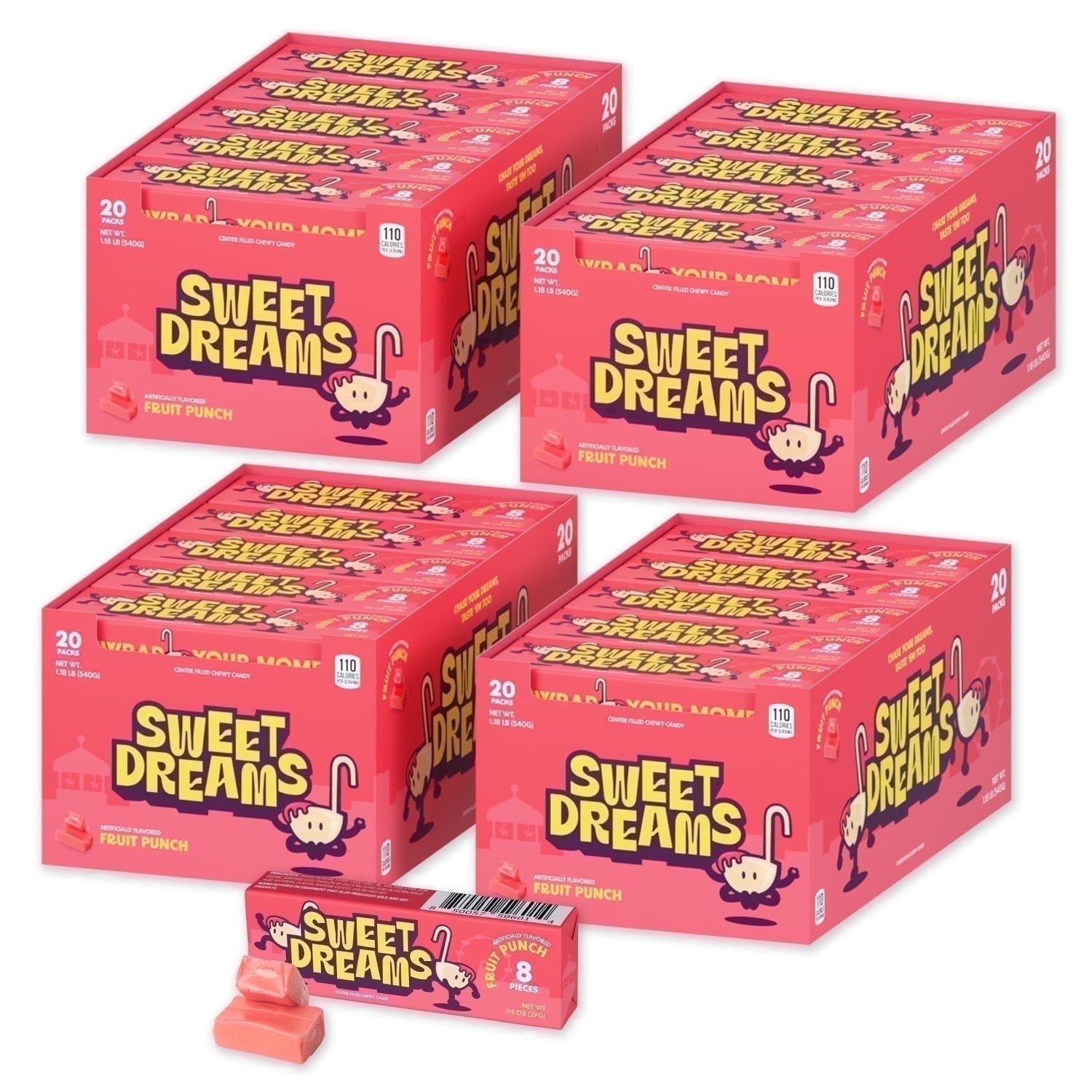 Sweet Dreams Soft Center-Filled Fruit Punch Candy - 4 Boxes, 80 Sticks ...