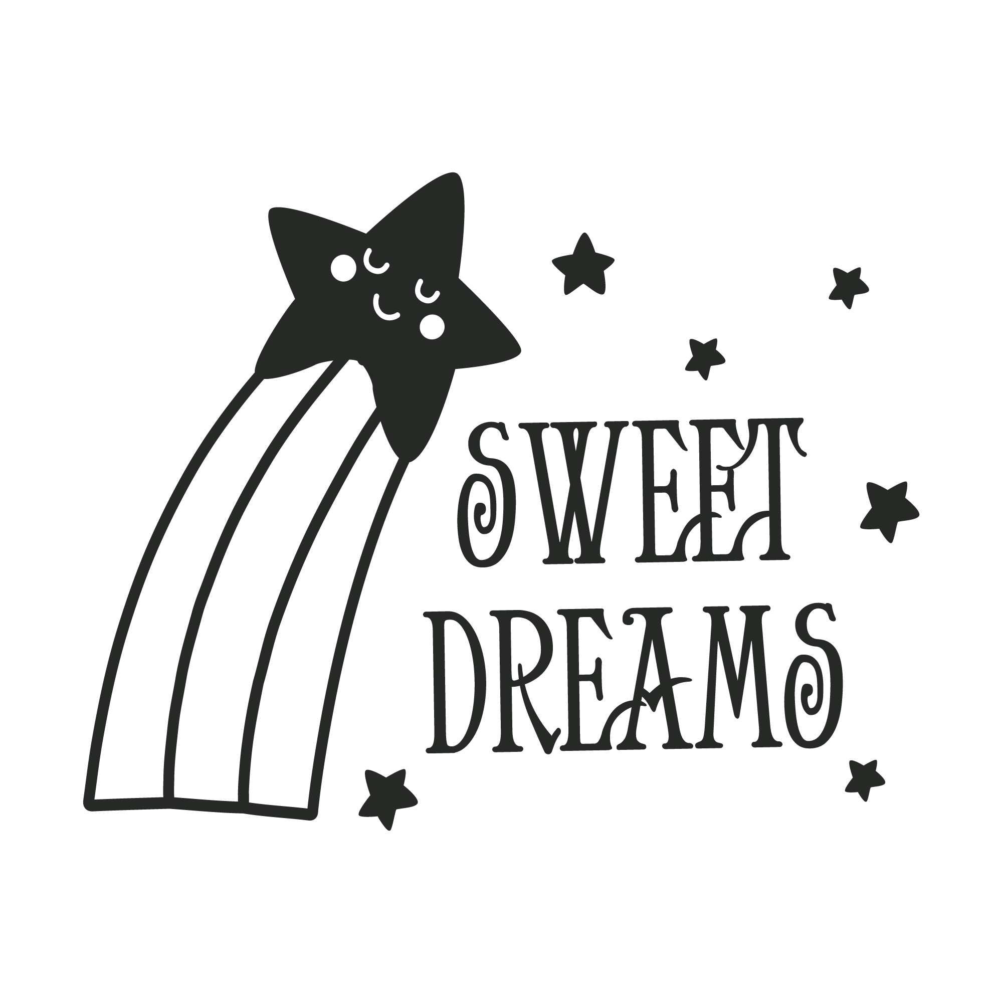 Sweet Dreams Cute Happy Star With Moon Good Night Quote Design Wall Art ...
