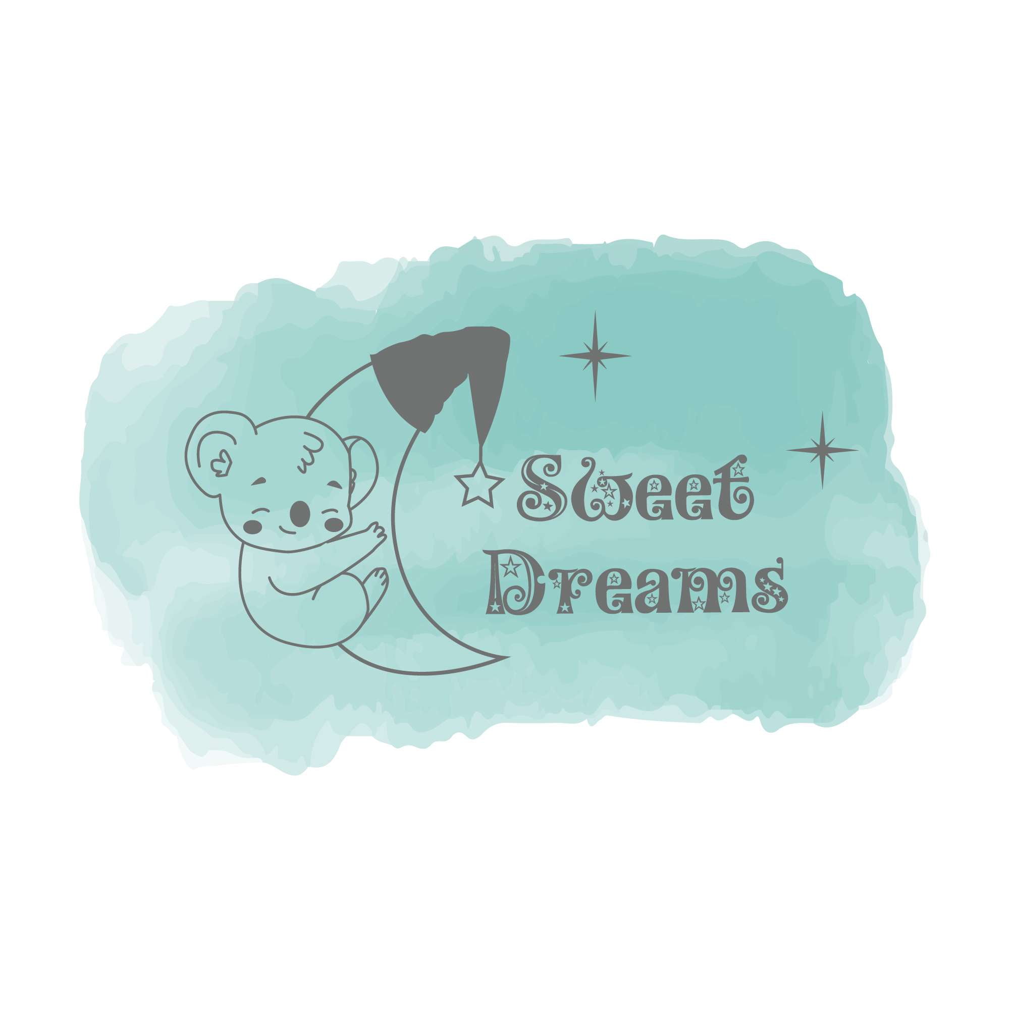 Sweet Dreams Cute Koala Hugging Moon Quote Watercolor Design Wall Art ...