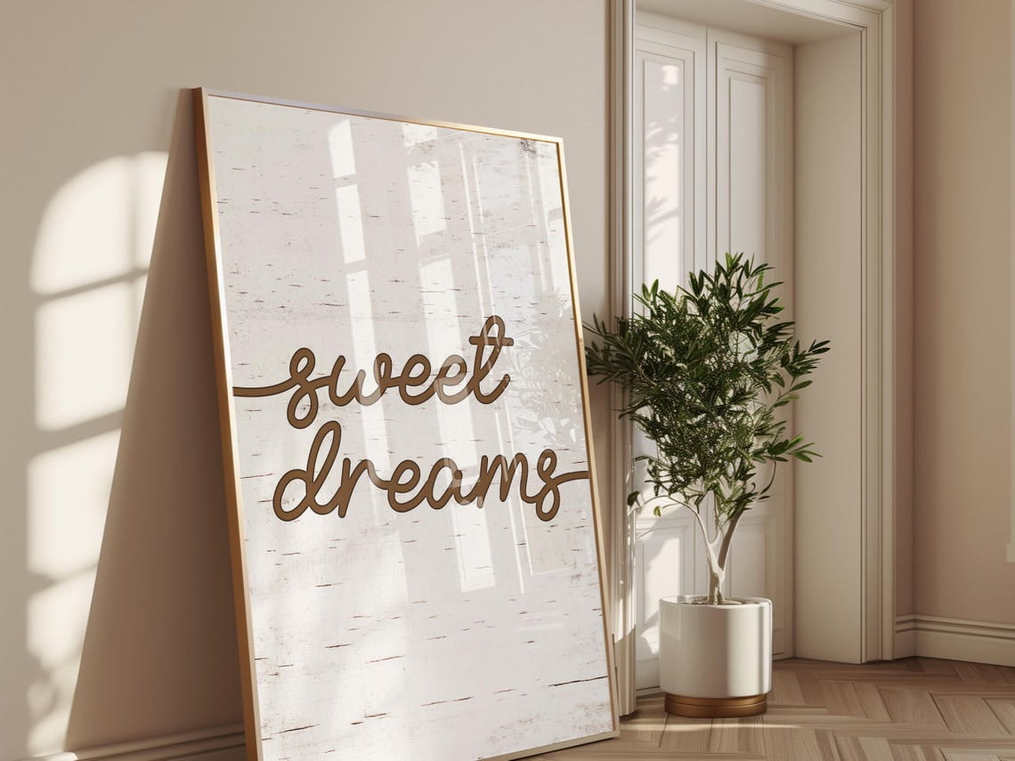 Sweet Dreams Wall Art - Rustic Script Quote - Farmhouse Bedroom - Cozy ...