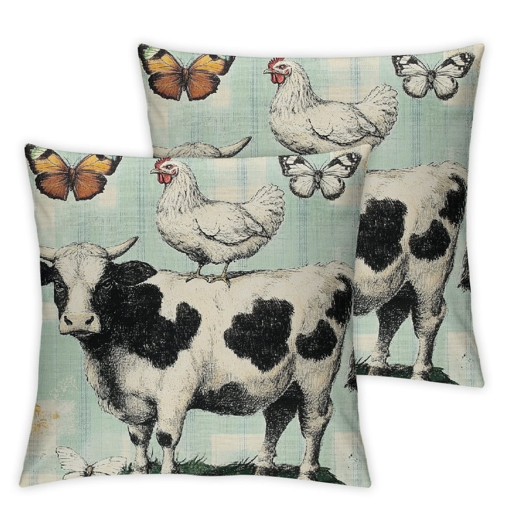 Sweet Farm Animals Green Decorative Throw Pillow Covers, Farmhouse Cow ...