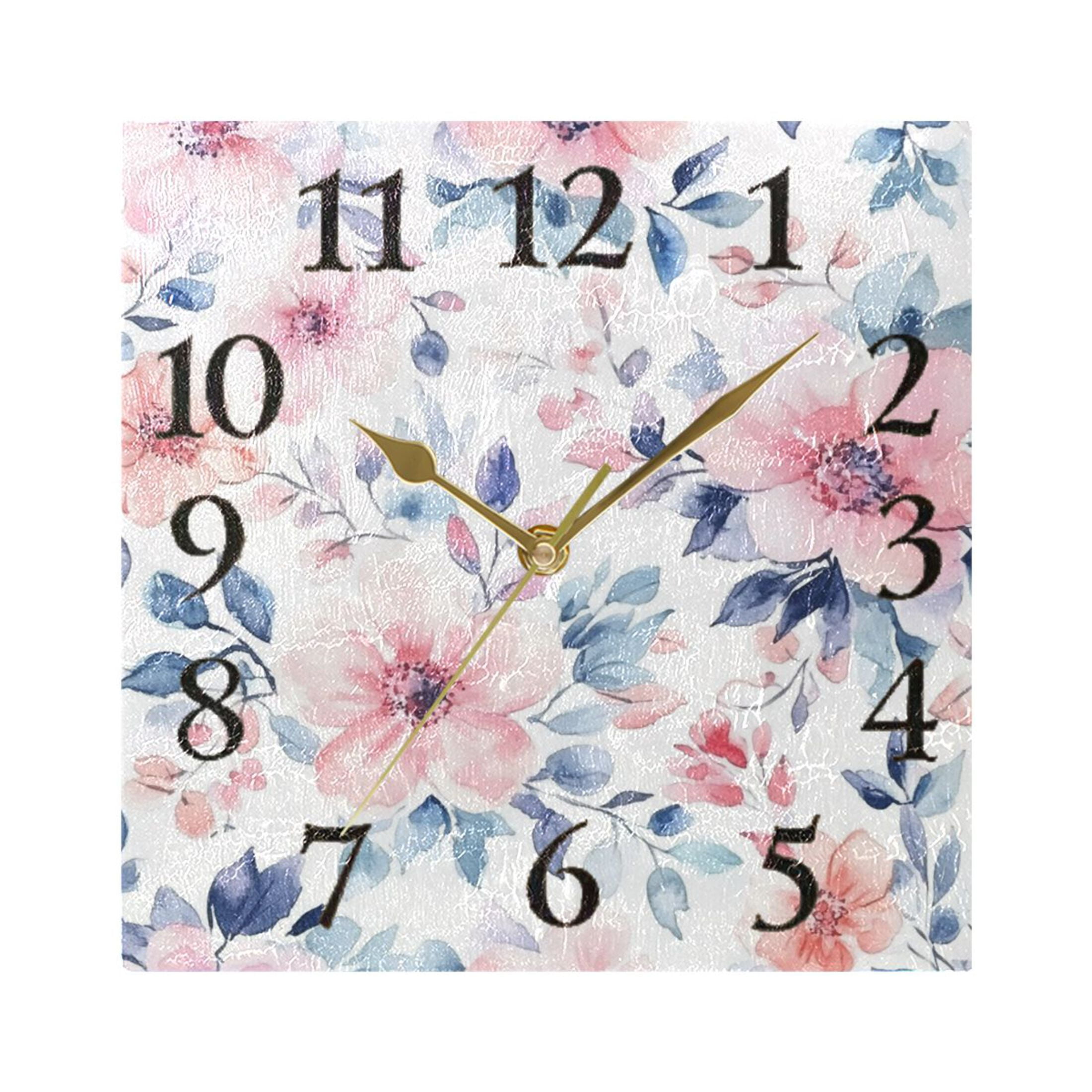 Sweet Floral Leaves Watercolor Soft Pastel Square Wall Clock Battery ...