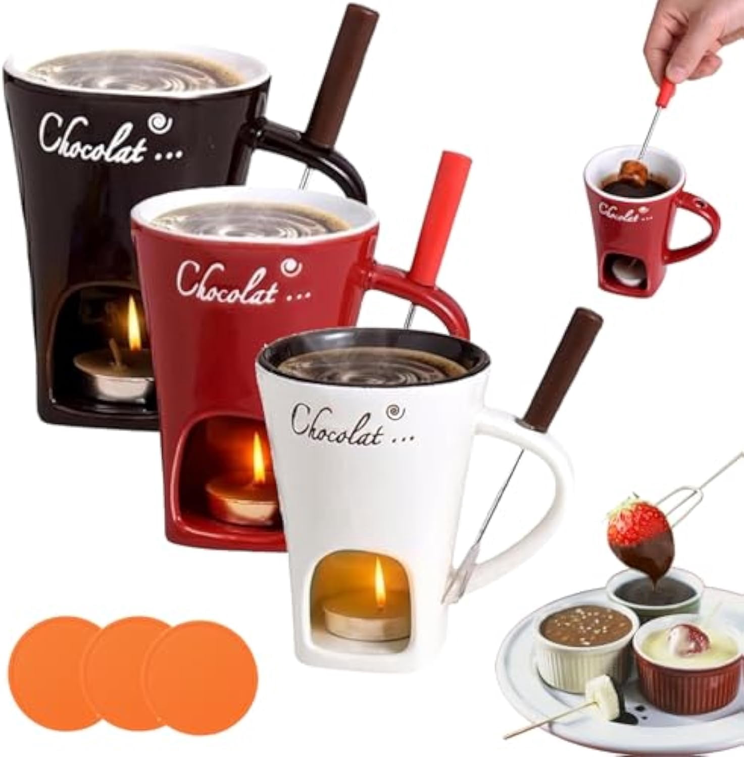 Sweet Fondue Cup, Portable Chocolate Melting Cup with Forks, Ceramic ...