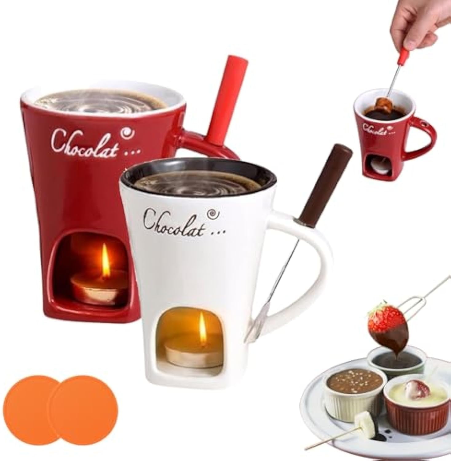 Sweet Fondue Cup, Portable Chocolate Melting Cup with Forks, Ceramic ...