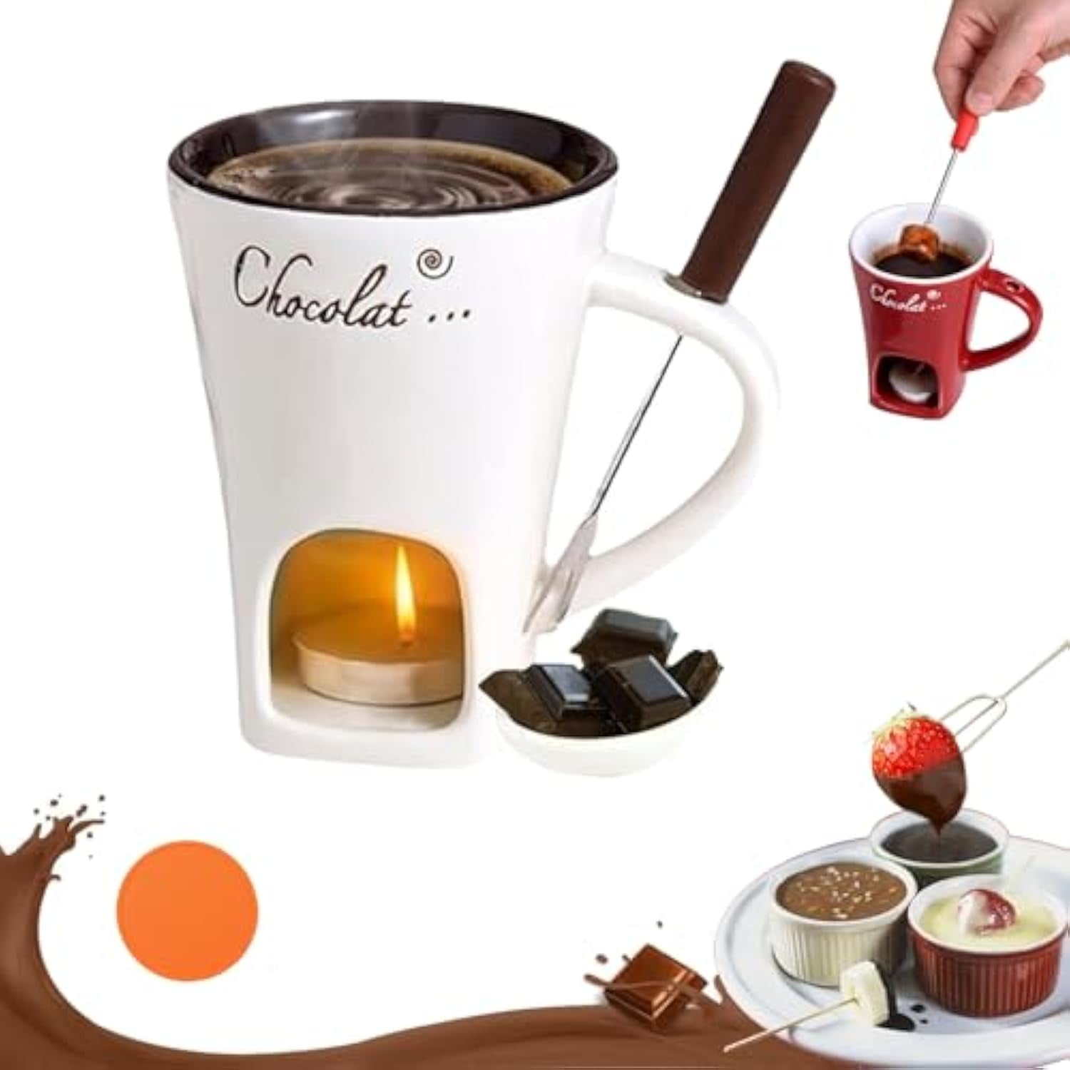 Sweet Fondue Cup, Portable Chocolate Melting Cup with Forks, Ceramic ...