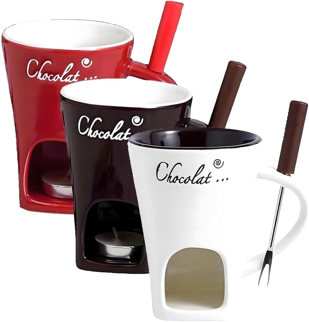 Sweet Fondue Cup, Red Chocolate Melting Pot with Candle Tealight & Fork ...