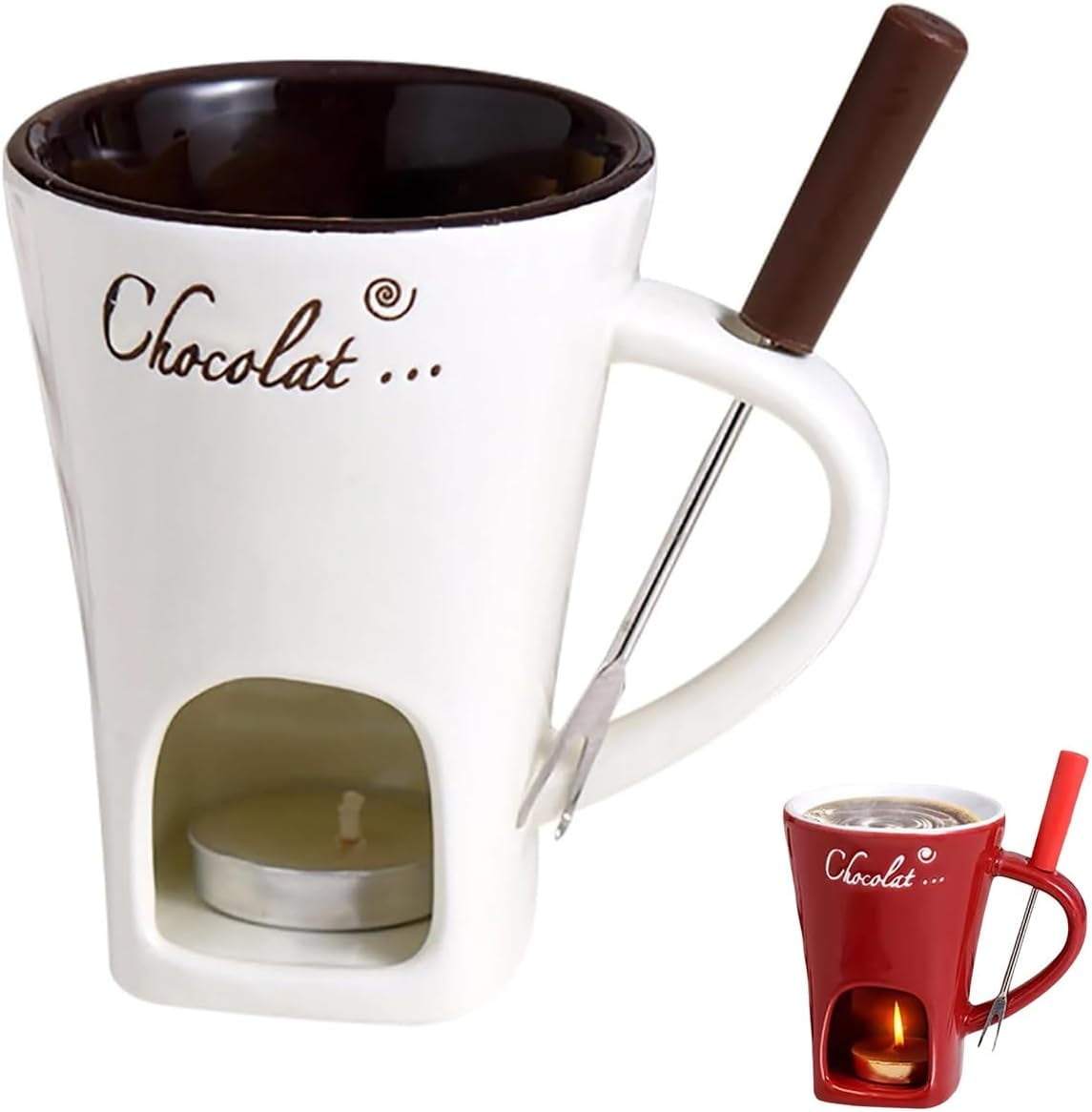 Sweet Fondue Cup, Red Chocolate Melting Pot with Candle Tealight & Fork ...