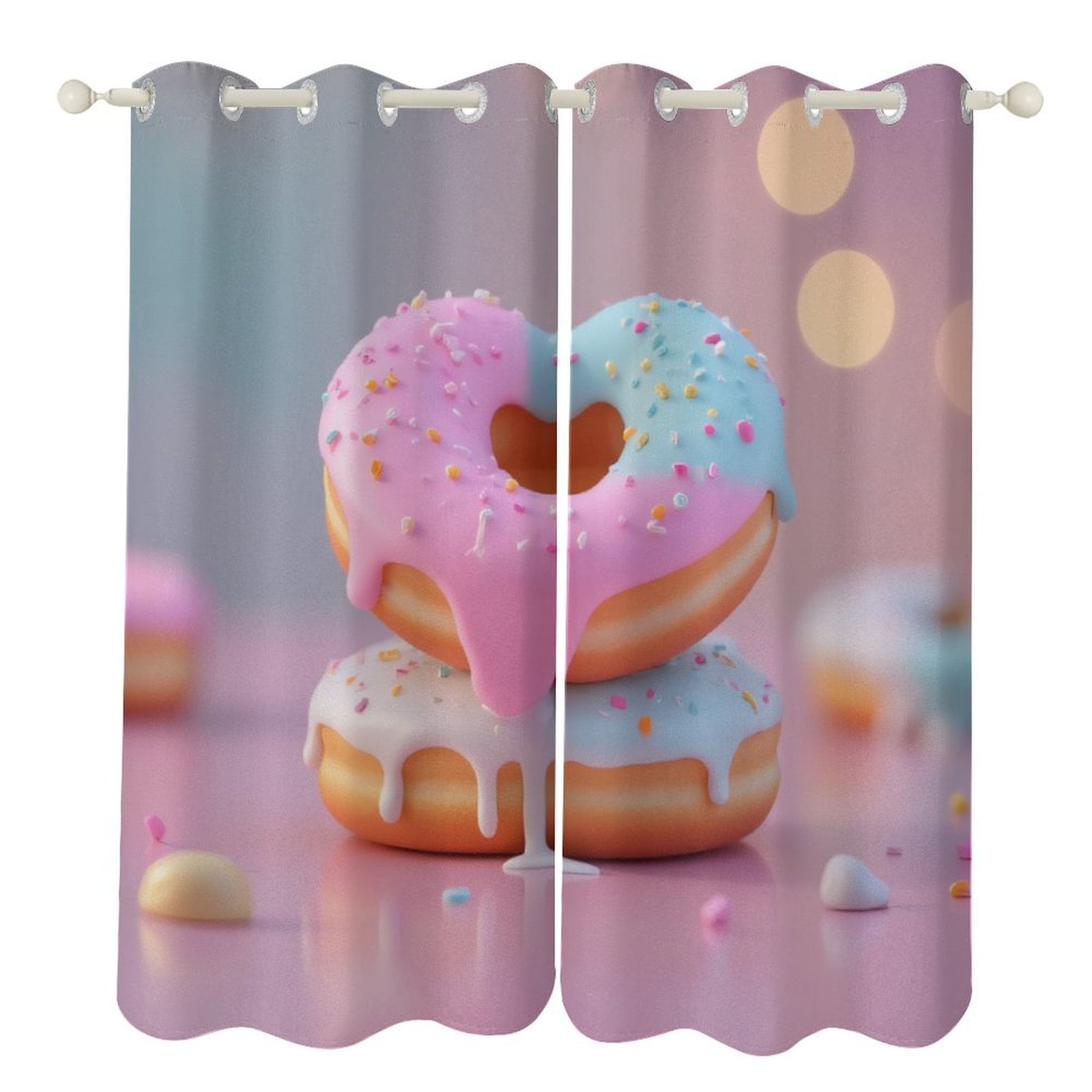 Sweet Glazed Donuts with Sprinkles 2 Panels Curtains for Bedroom Living ...
