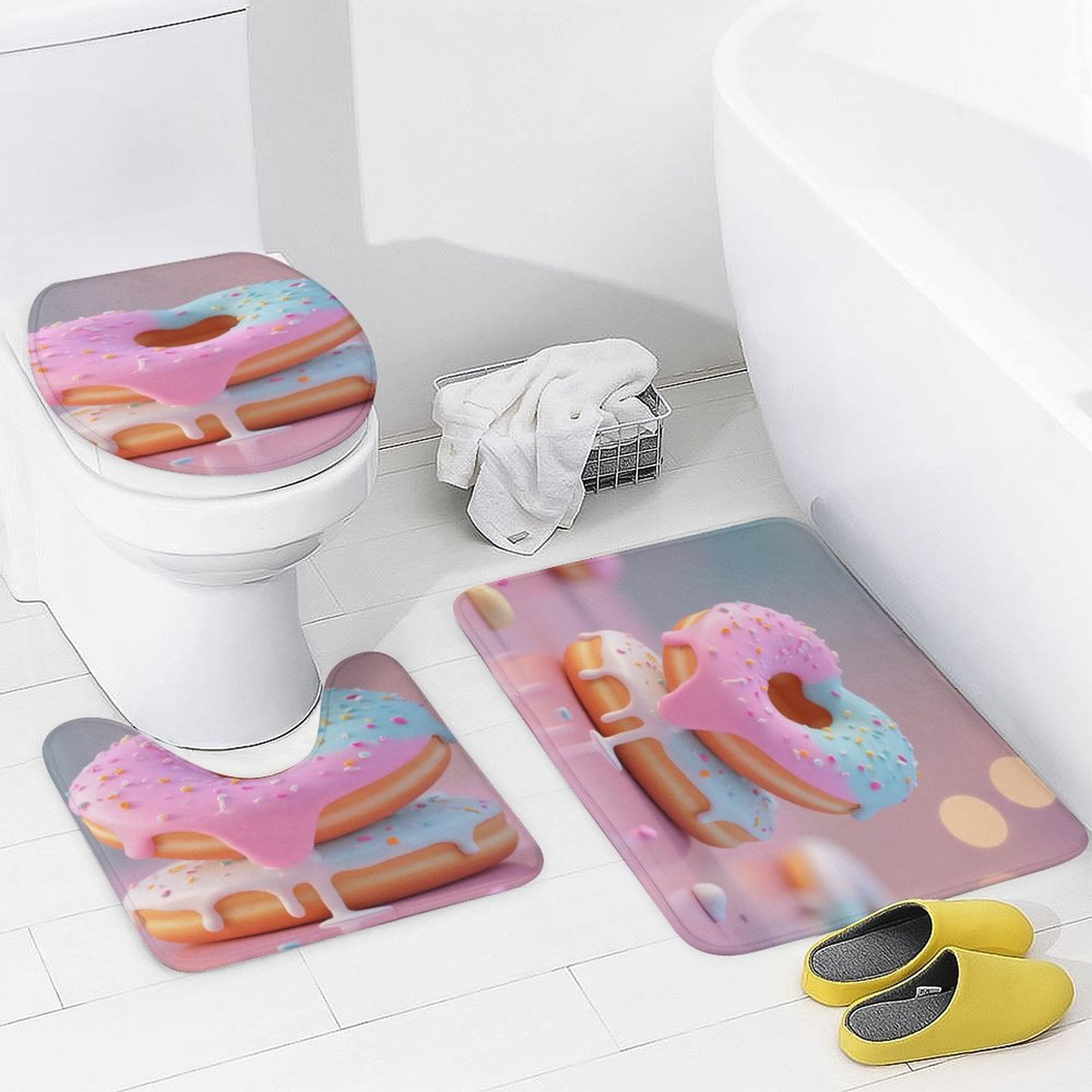 Sweet Glazed Donuts with Sprinkles Bathroom Rugs Sets 3 Piece Toilet ...