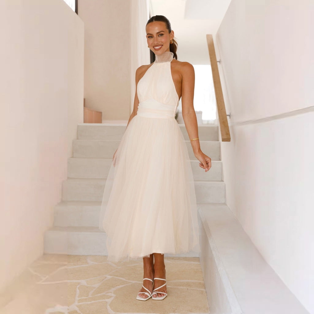 Sweet Halter Mesh Backless Dress - Walmart.com