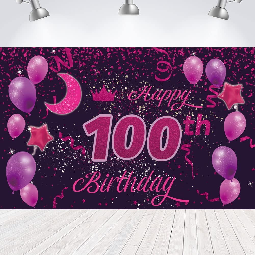 Sweet Happy 100th Birthday Backdrop Banner Poster 100 Birthday Party ...