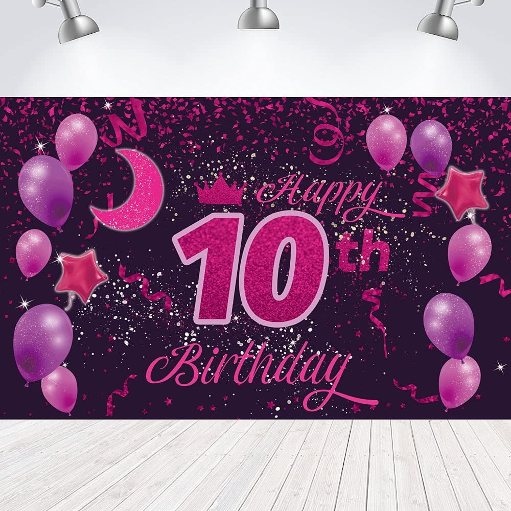 Sweet Happy 10th Birthday Backdrop Banner Poster 10 Birthday Party ...