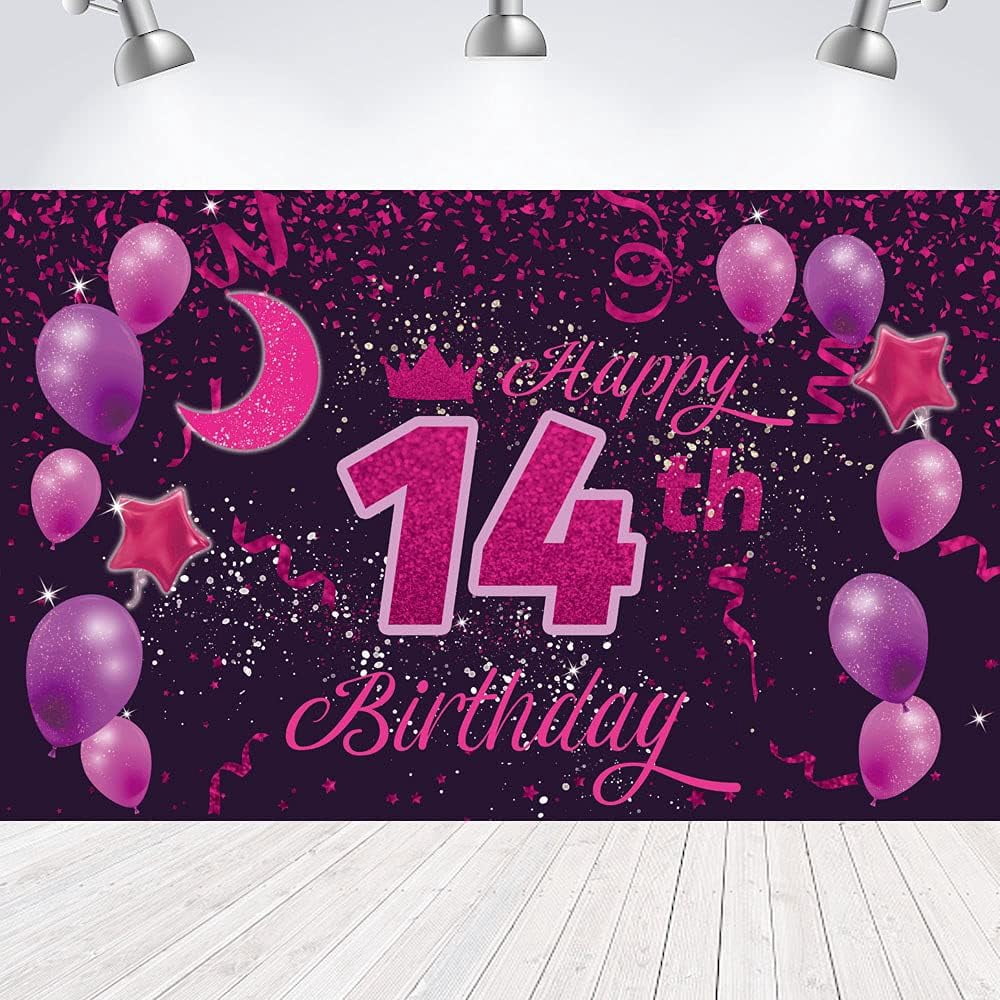 Sweet Happy 14th Birthday Backdrop Banner Poster 14 Birthday Party ...