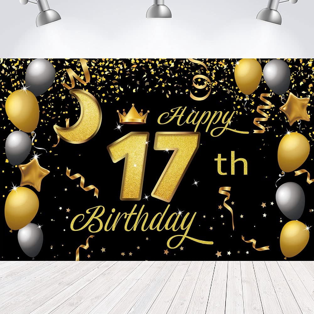 Sweet Happy 17th Birthday Backdrop Banner Poster 17 Birthday Party ...